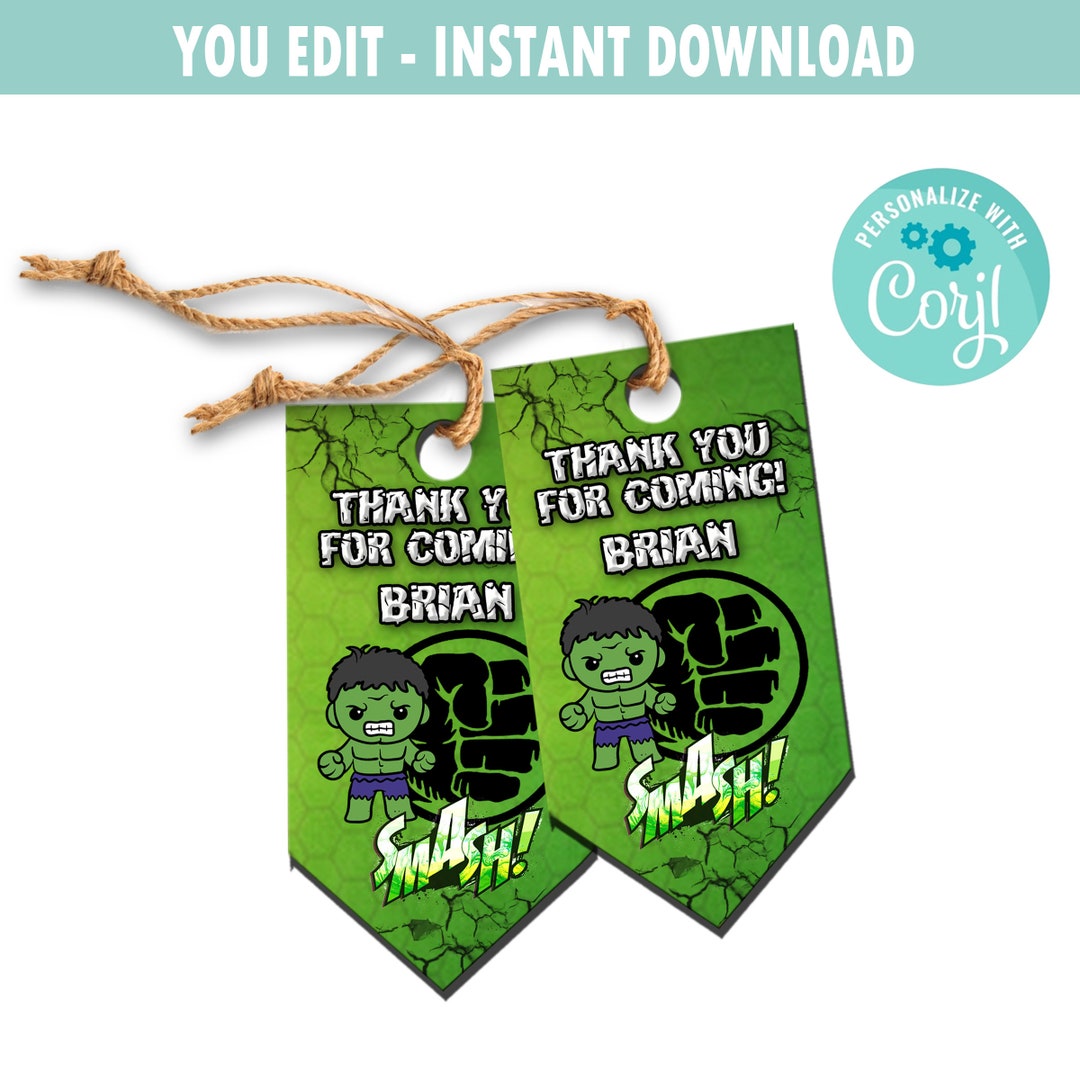 Baby Hulk Favor Tags | Instant Digital Download | Self-editing - Etsy