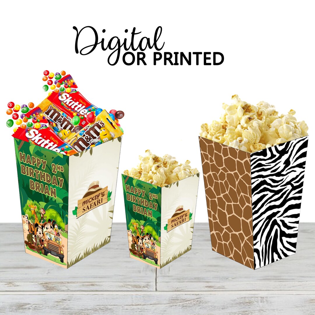 Mickey Mouse Safari Popcorn Box for Birthday Party Candy Snack Favor ...