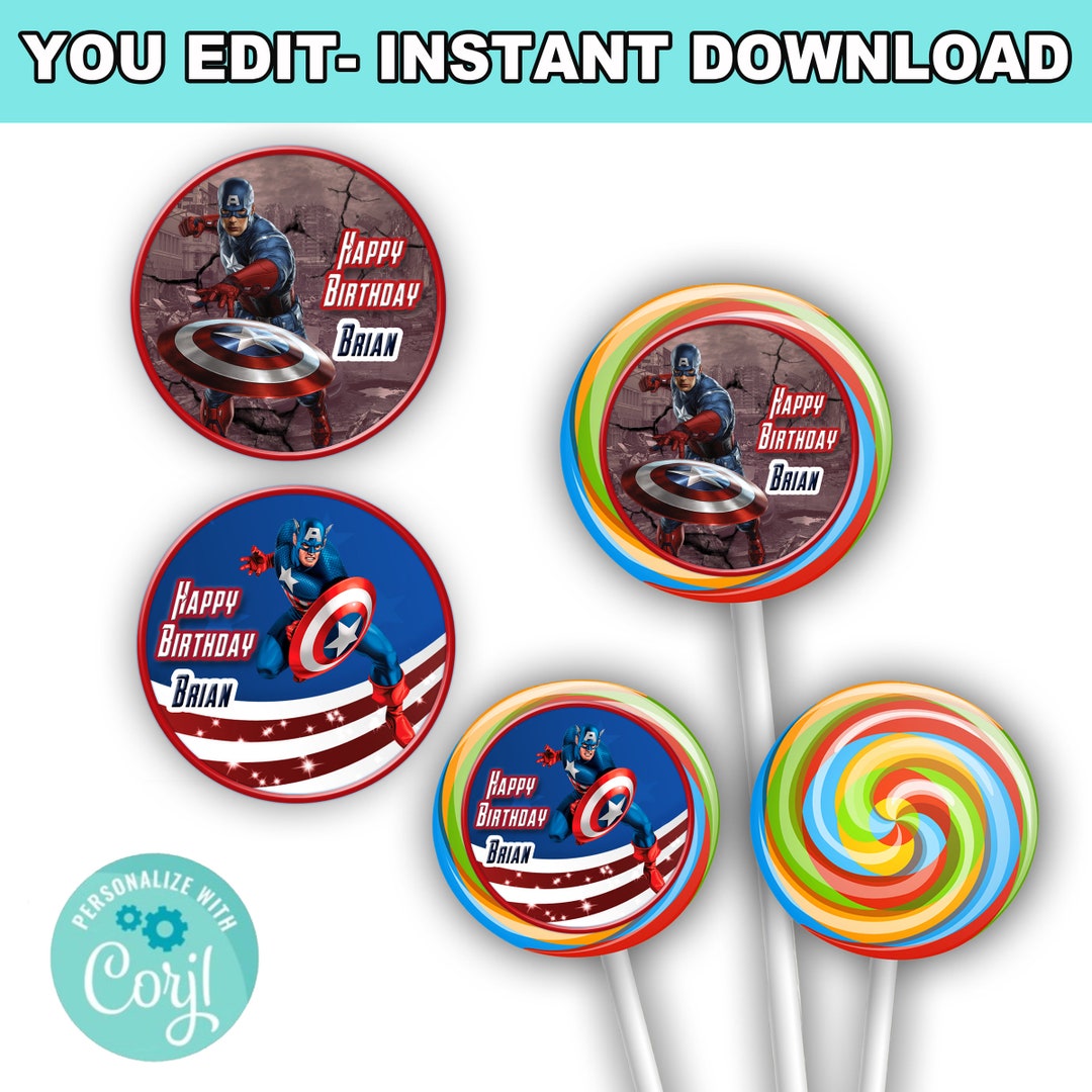 Captain America Round Stickers | Instant Download | Editable With Corjl ...