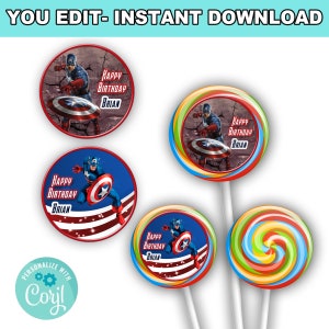 Captain America Round Stickers | Instant Download | Editable With Corjl ...