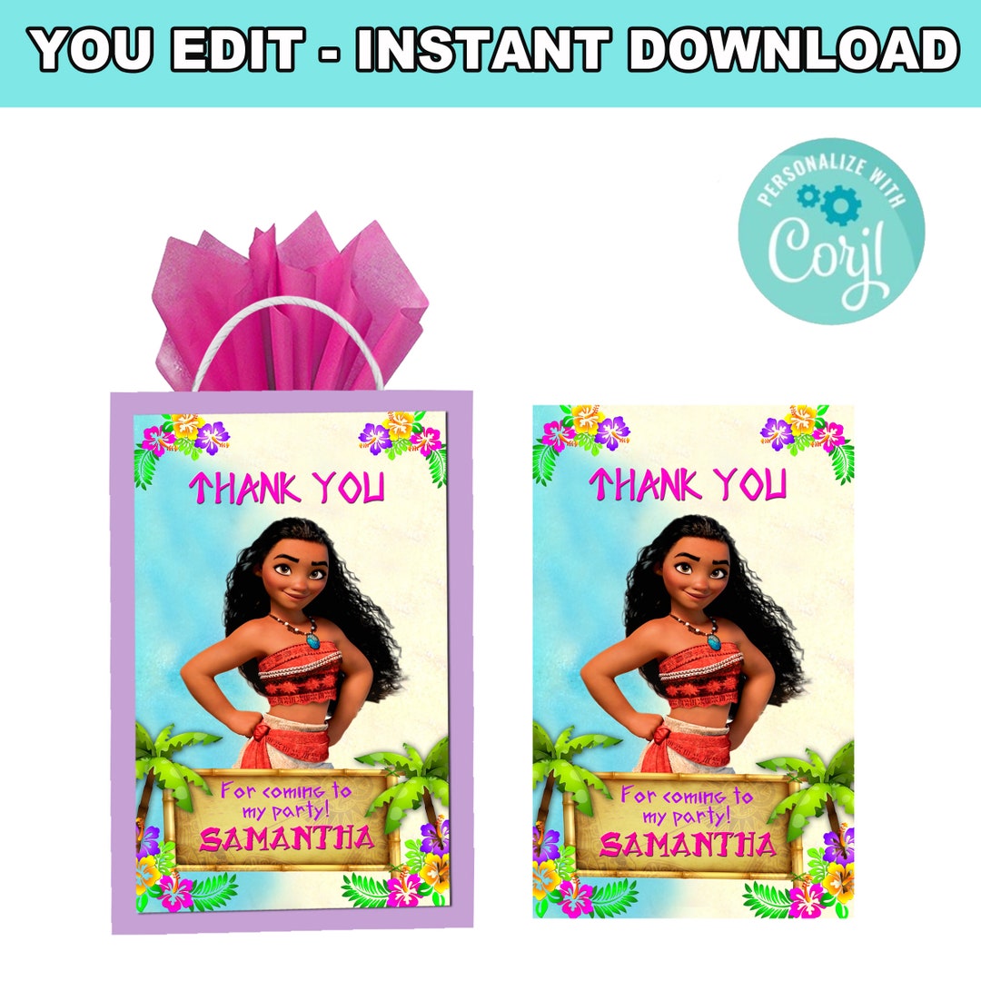 Moana Gift Favor Bag Label | Self-editing | Instant Download - Etsy