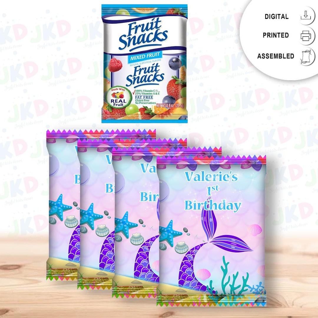 Mermaid Tail Fruit Snack Label Sticker for Kids Birthday Party Favor ...