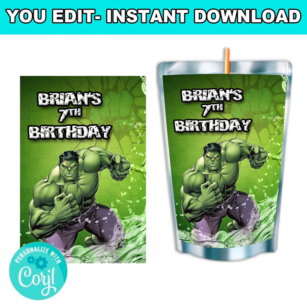 The Incredible Hulk Digital Juice Pouch Labels Instant Download Self ...
