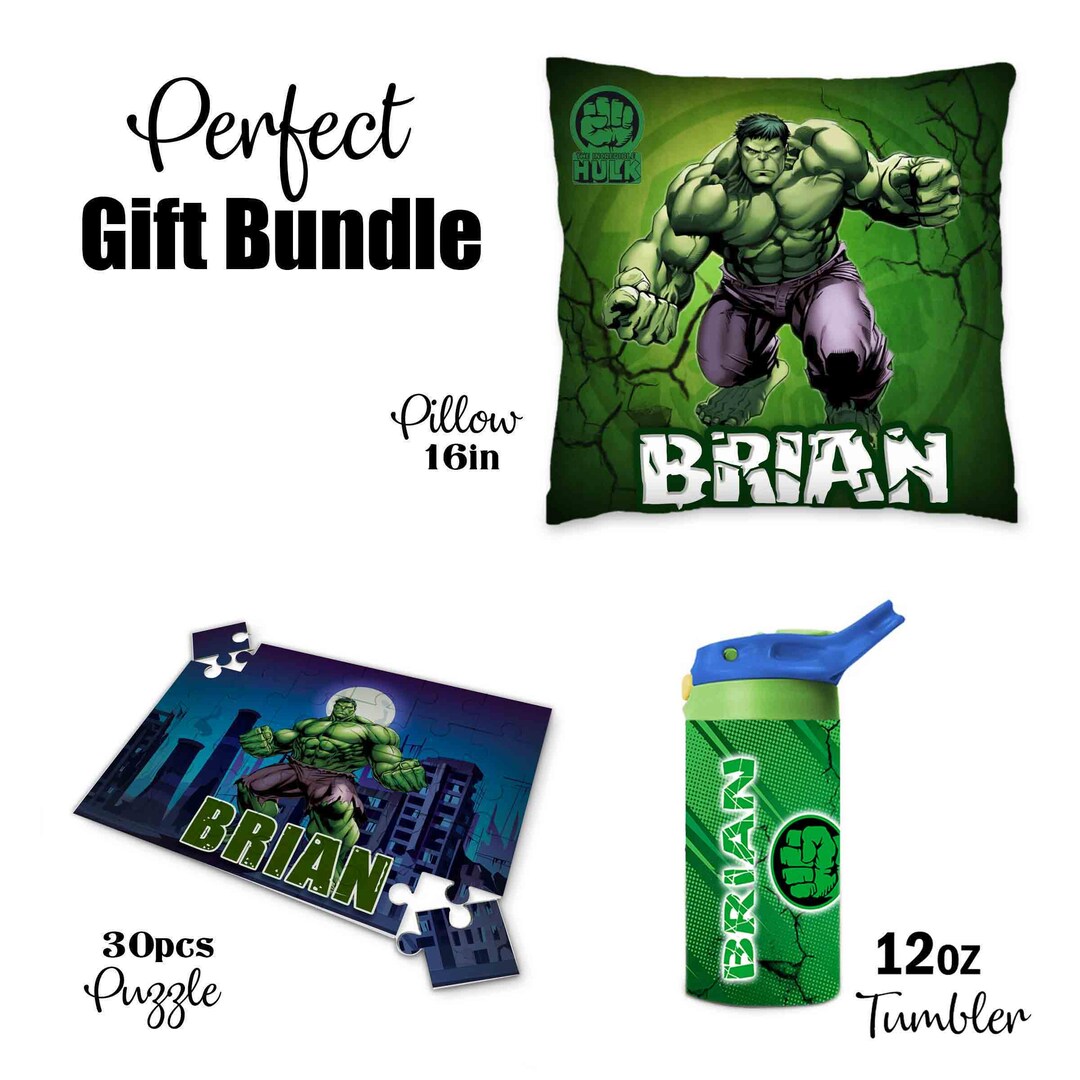 Hulk Gift Bundle for Kids Custom Name Puzzle 16in Pillow and 12oz ...