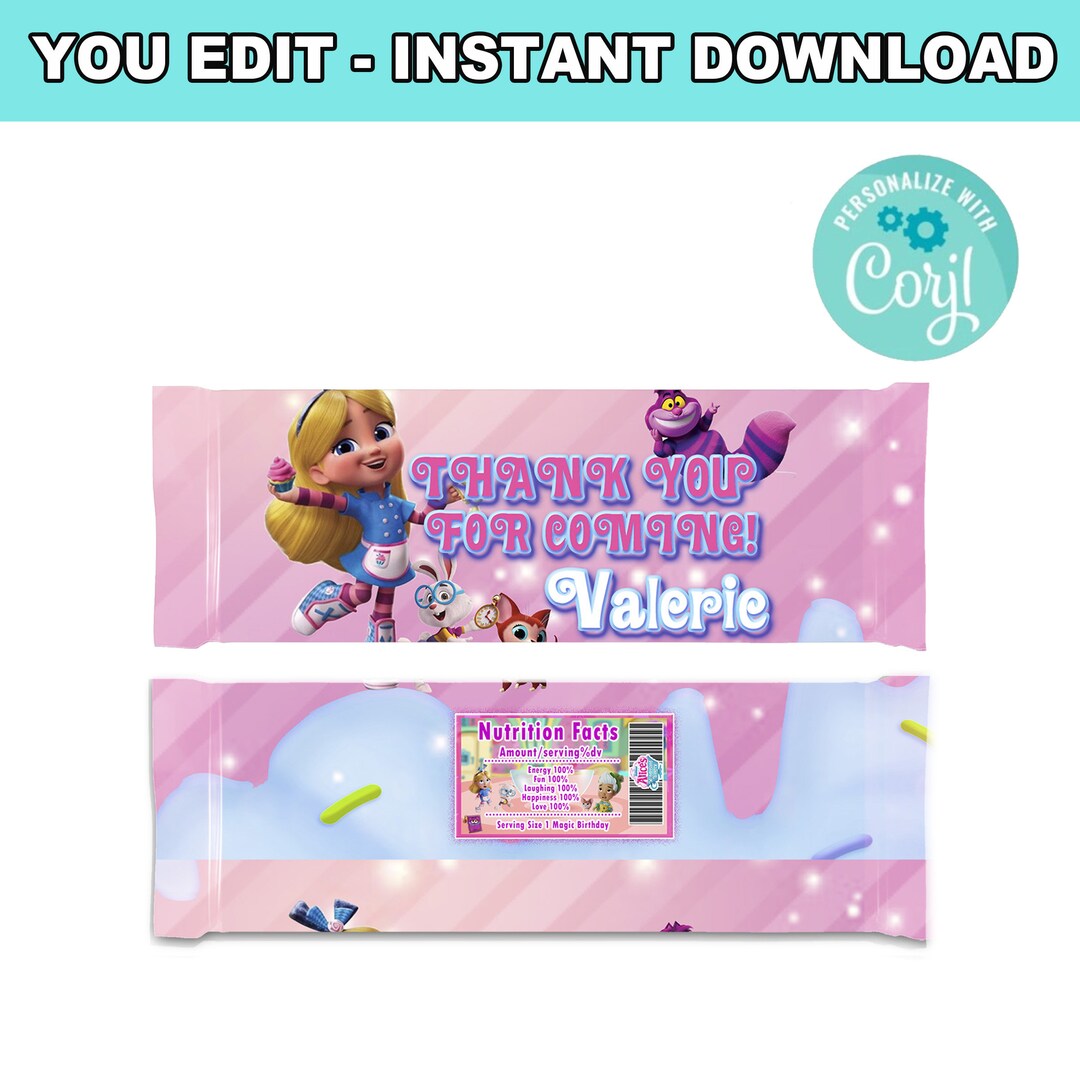 Alice Bakery Candy Bar Labels | Self-editing | Instant Download - Etsy