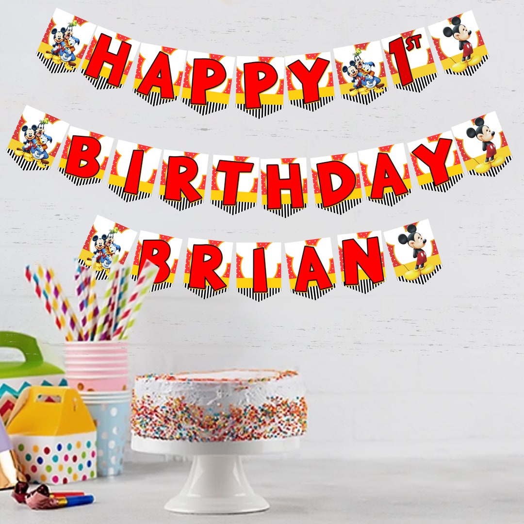 Mickey Mouse Birthday Banner for Wall Party Decor Customized With ...