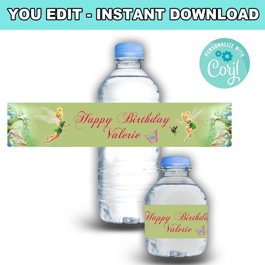 Tinker Bell Water Bottle Labels | Self-editable Instant Digital ...
