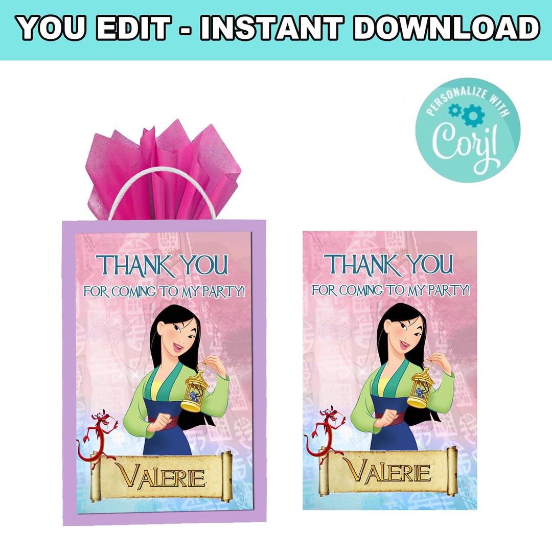 Mulan Gift Favor Bag Label | Self-editing | Instant Download - Etsy