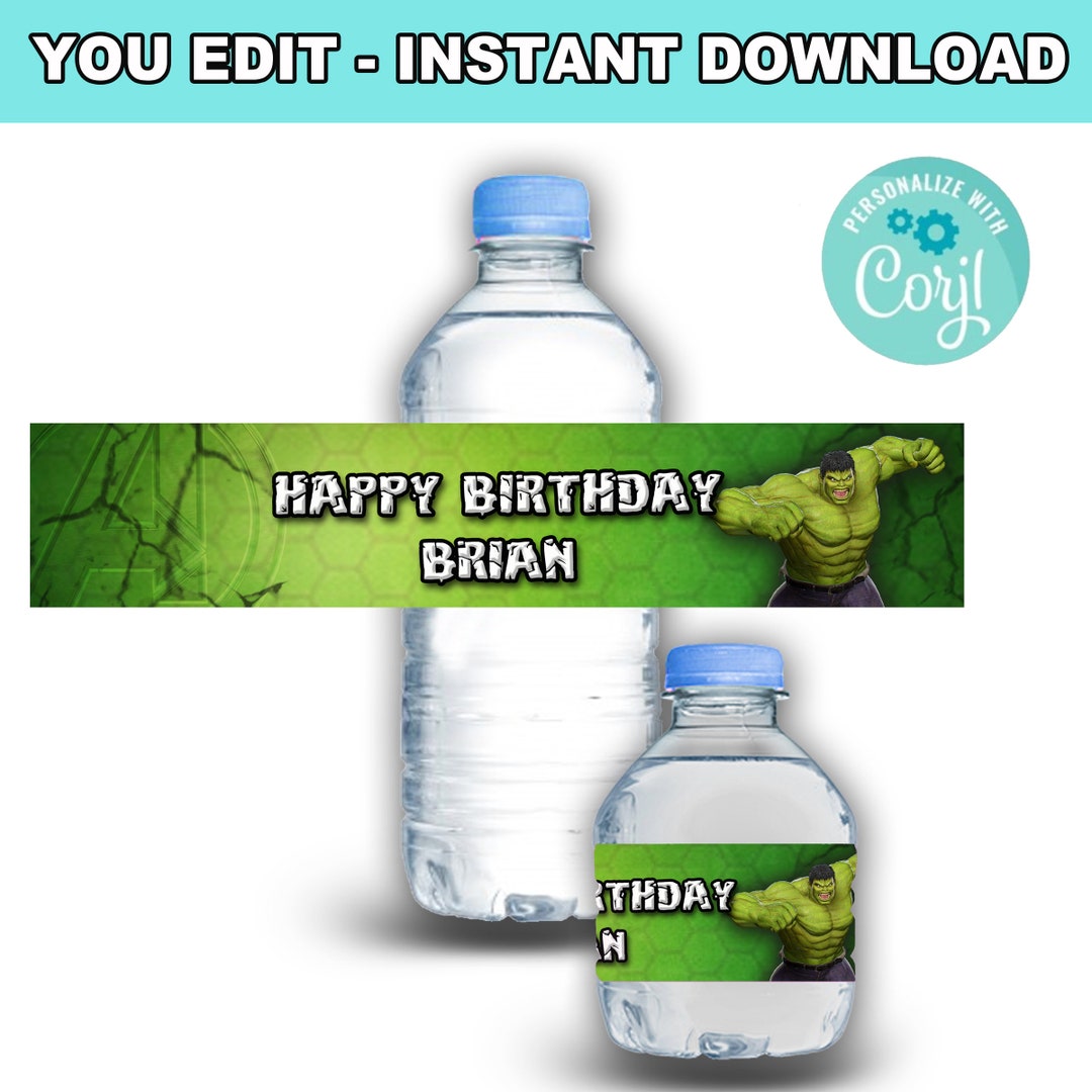 Hulk Water Bottle Labels | Self-editable Instant Digital Download - Etsy