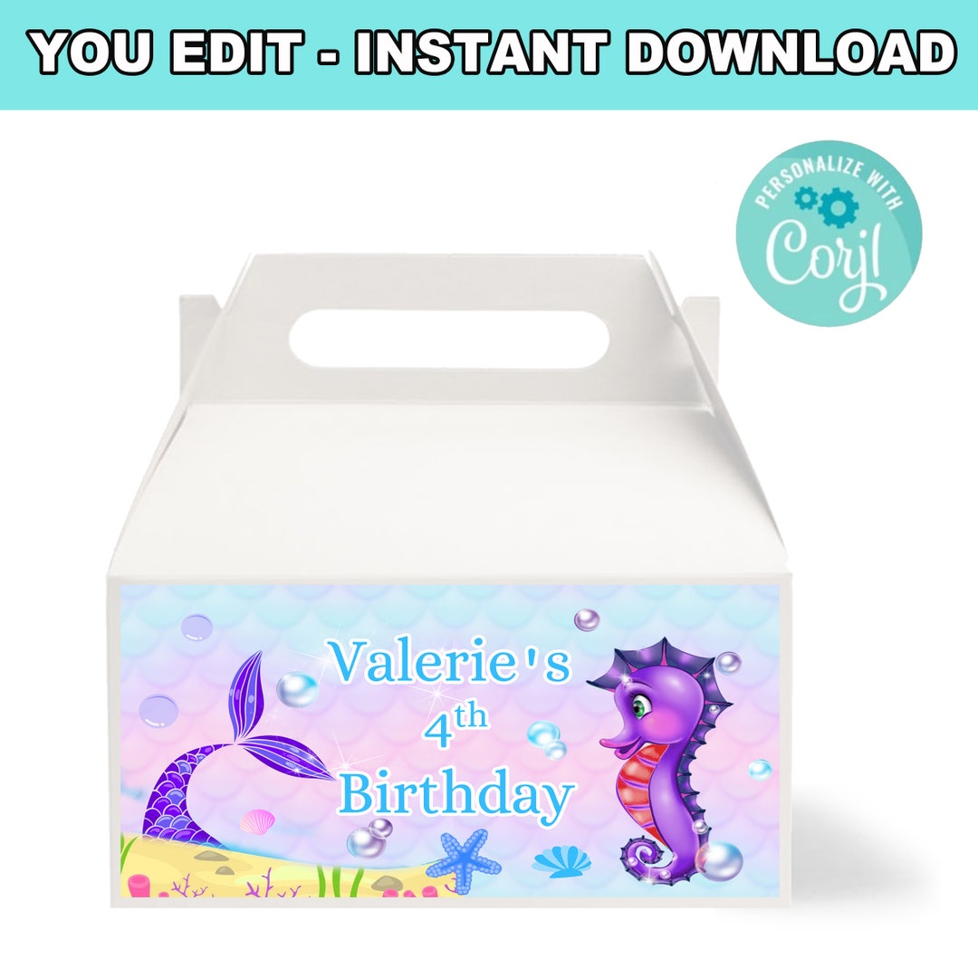 Mermaid Tail Gable Box Label | Self-editing | Instant Download - Etsy