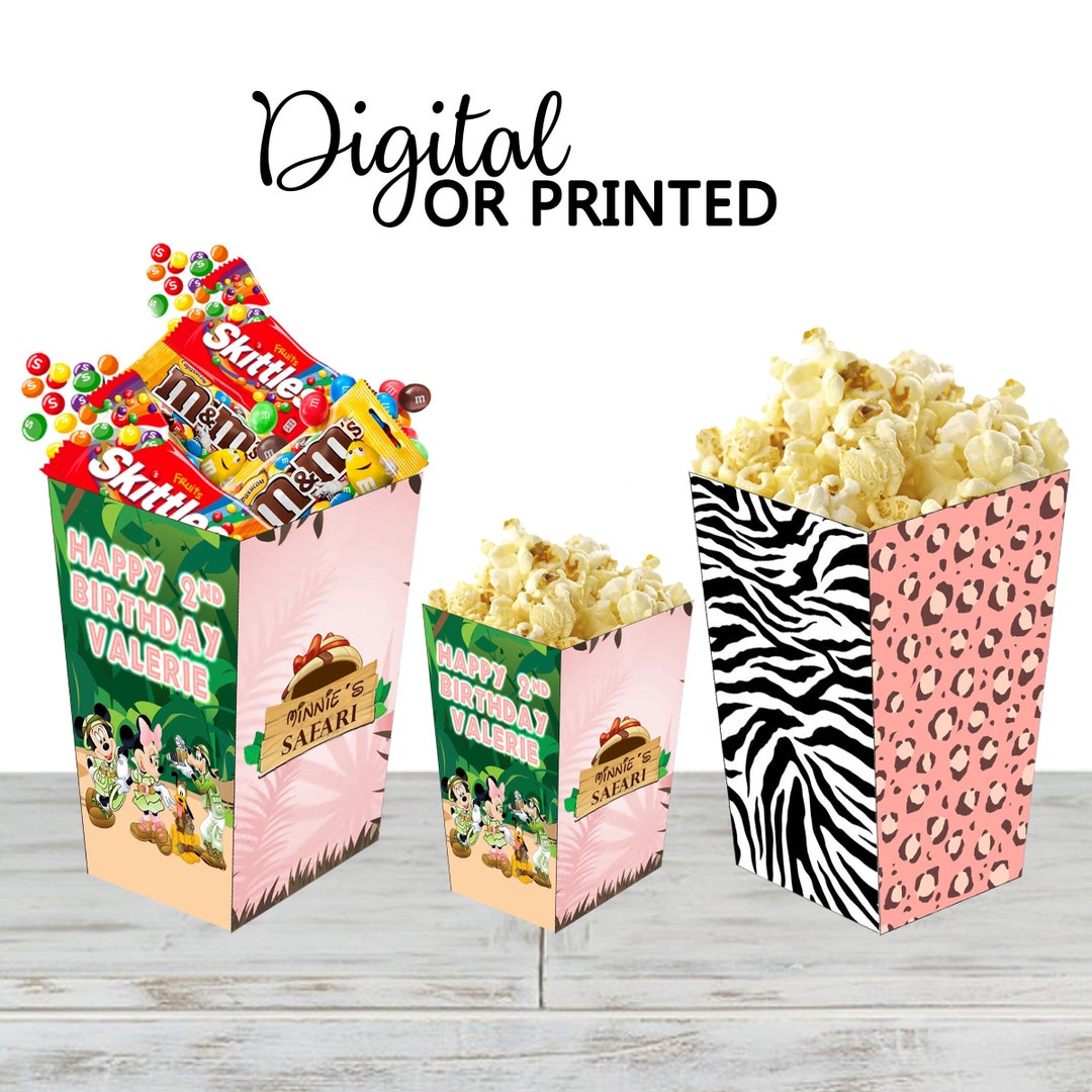 Minnie Mouse Safari Popcorn Box for Birthday Party Candy Snack Favor ...