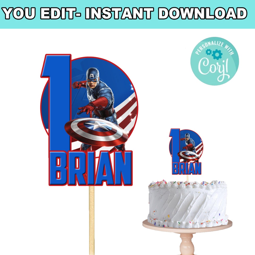 Captain America Cake Topper | Self-editing | Instant Download - Etsy