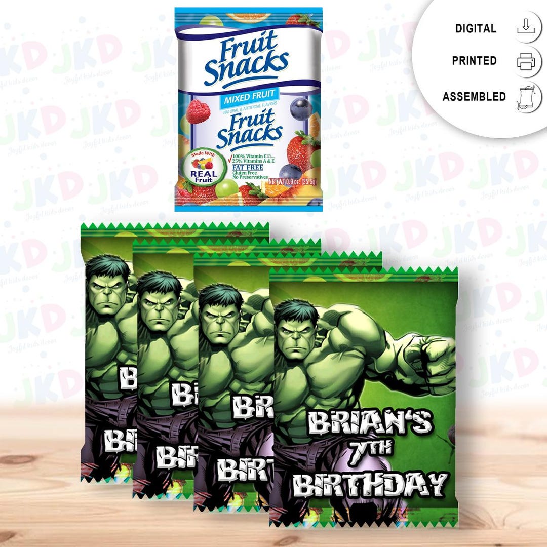 The Incredible Hulk Fruit Snack Label Sticker for Kids Birthday Party ...