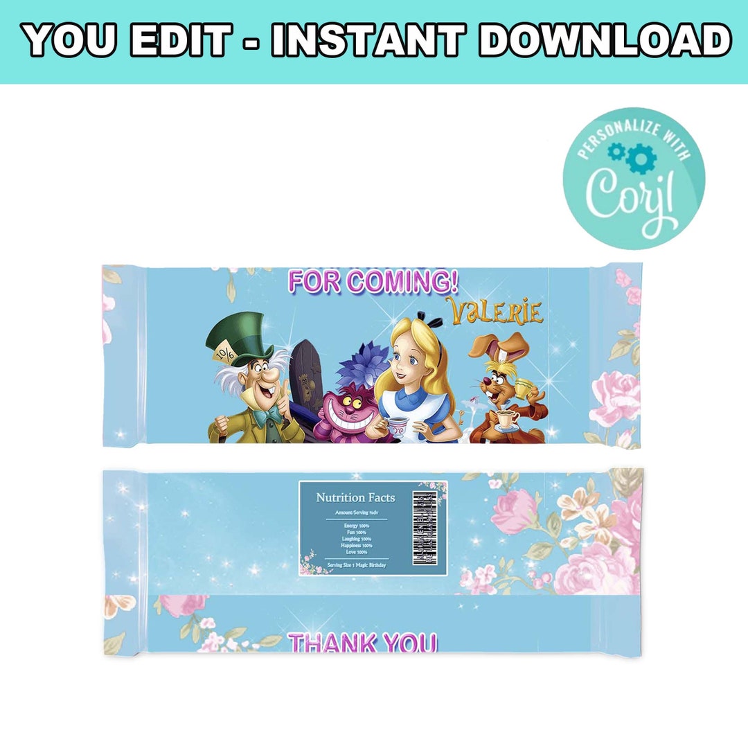 Alice in Wonderland Candy Bar Labels | Self-editing | Instant Download ...