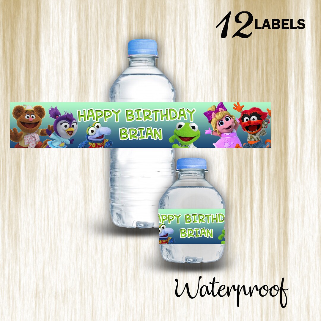 Muppet Babies Bottle Water Labels Waterproof Stickers for Kids Birthday ...
