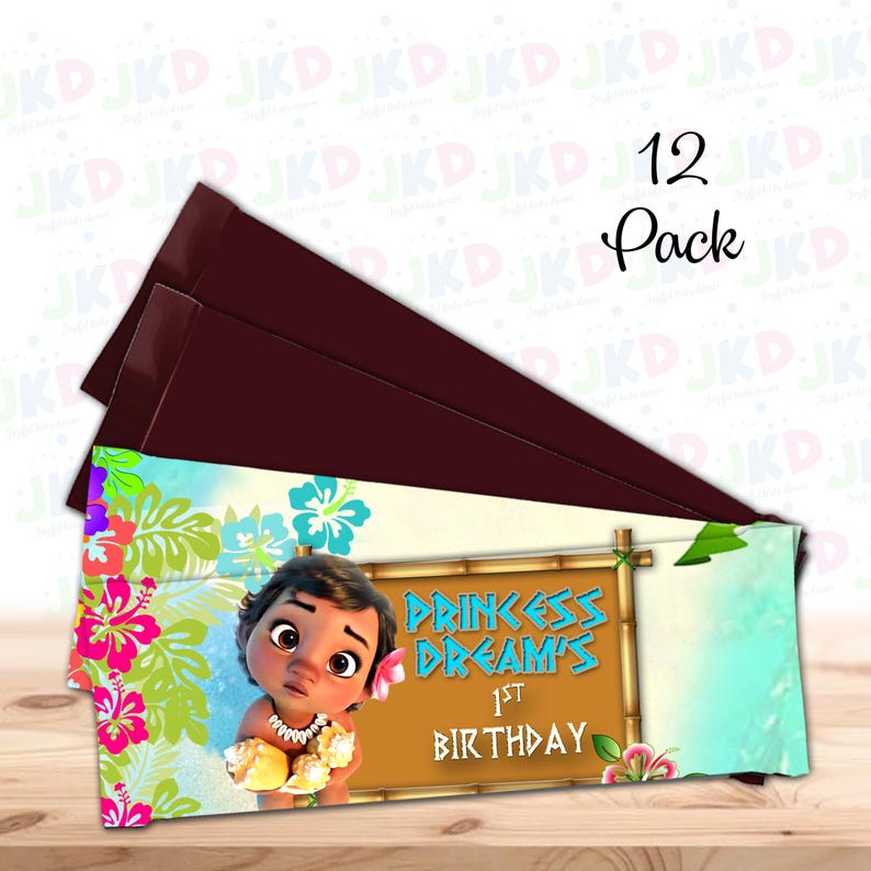 Baby Moana Candy Bar Labels for Party Decor Chocolate Birthday Favor ...