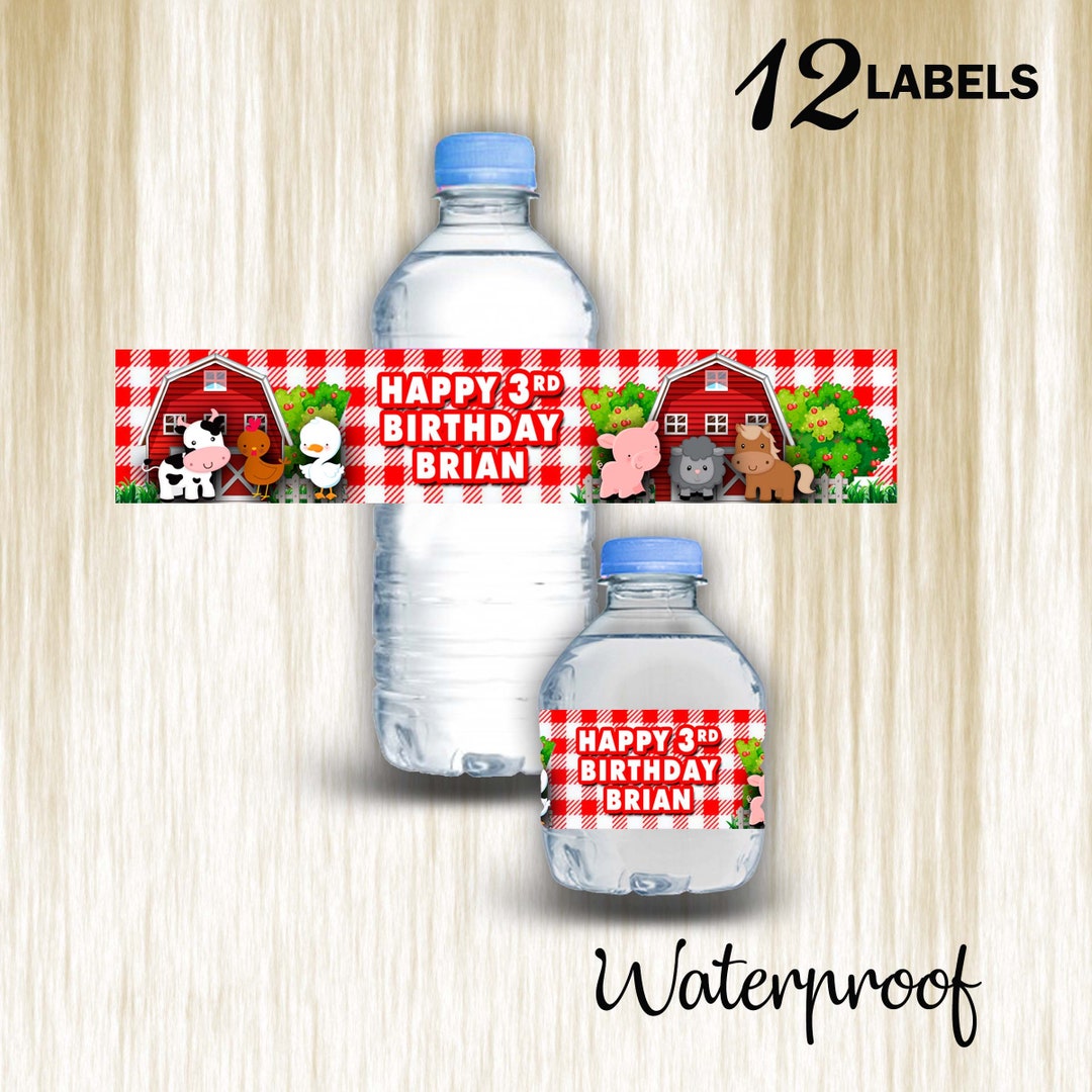 Farm Bottle Water Labels Waterproof Stickers for Kids Birthday Party ...