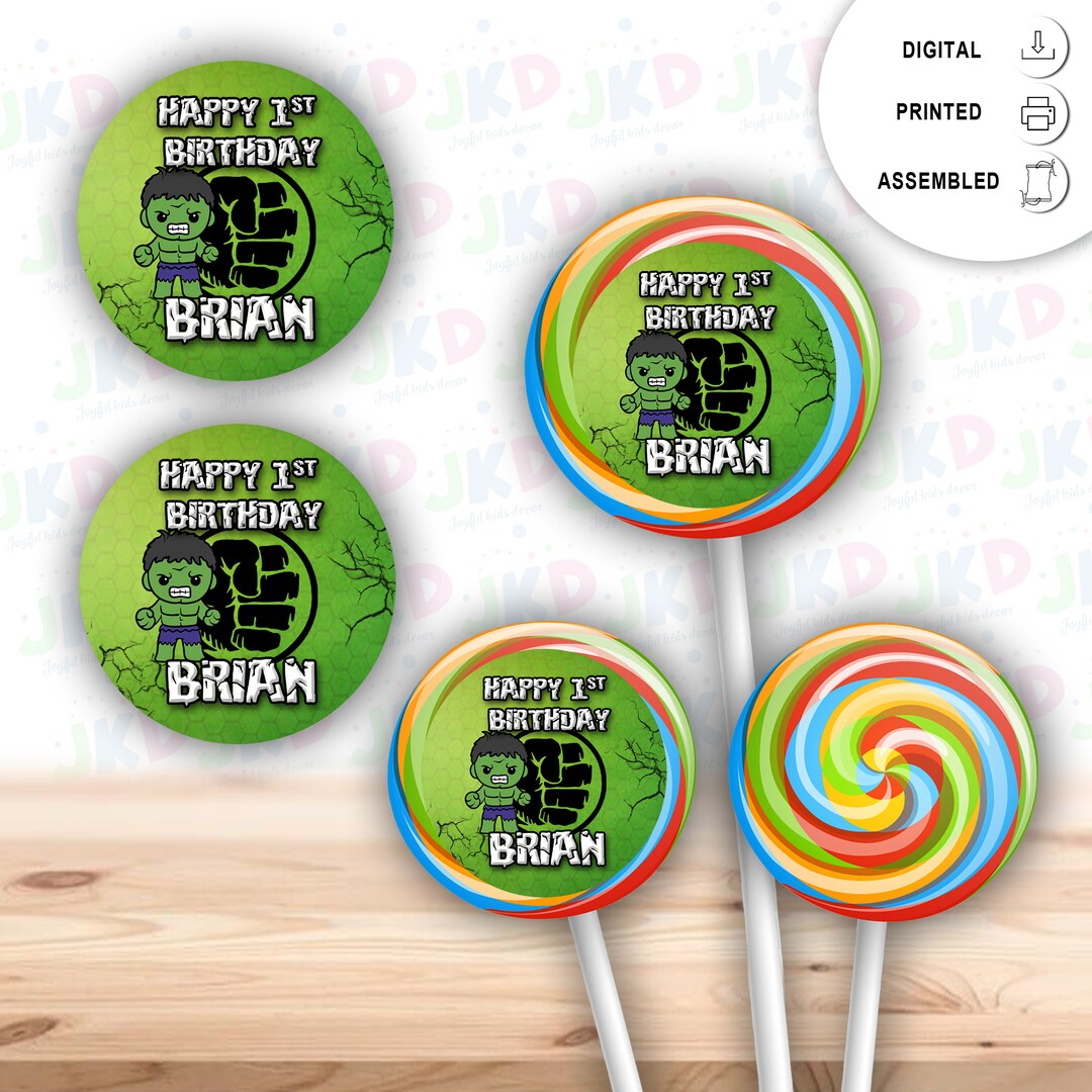Baby Hulk Stickers for Birthday Party Decor Lollipops Candy Favors| 12 ...