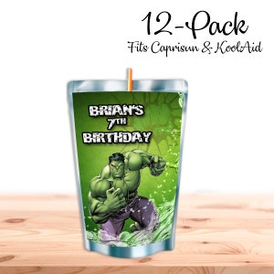 The Incredible Hulk Juice Pouch Label Sticker for Kids Birthday Party ...