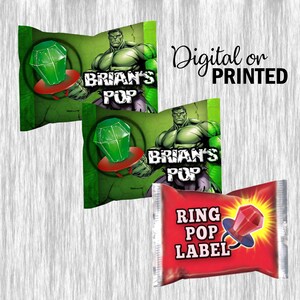 Hulk Ring Pop Label Sticker for Birthday Party Candy Favor - Digital ...