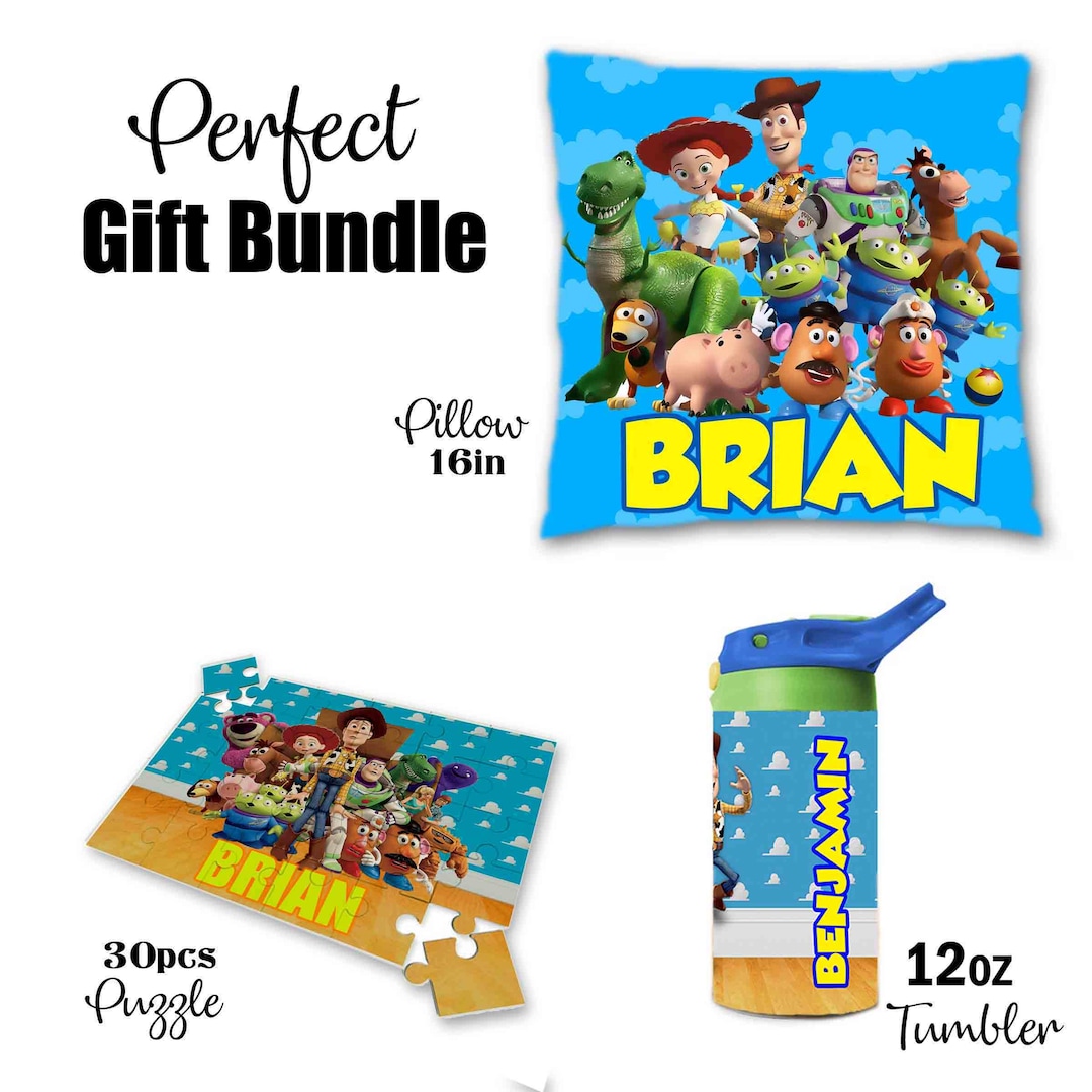 Toy Story Gift Bundle for Kids Custom Name Puzzle 16in Pillow and 12oz ...