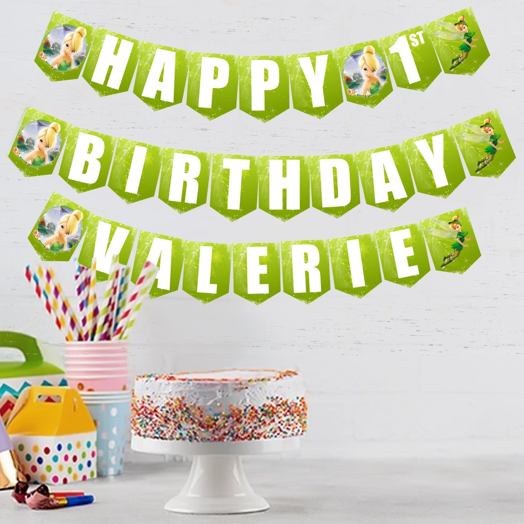 Tinker Bell Birthday Banner for Wall Party Decor Customized With Ribbon ...