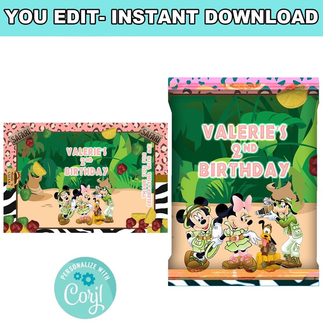 Minnie Safari Fruit Snack Wrapper Labels Instant Download Self-editable ...