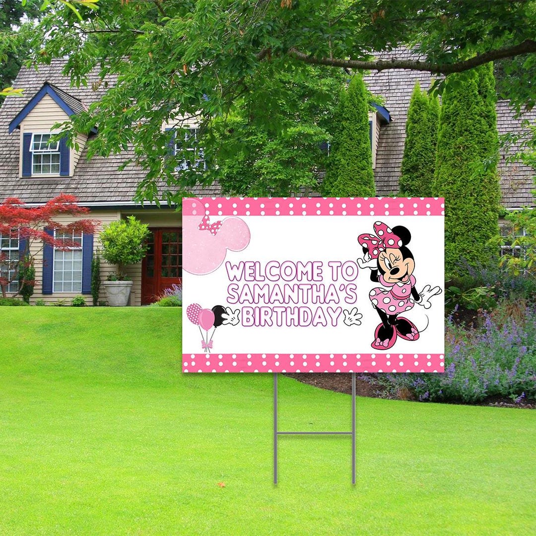 Minnie Mouse Pink Yard Sign for Birthday Party Decor Weatherproof Stake ...