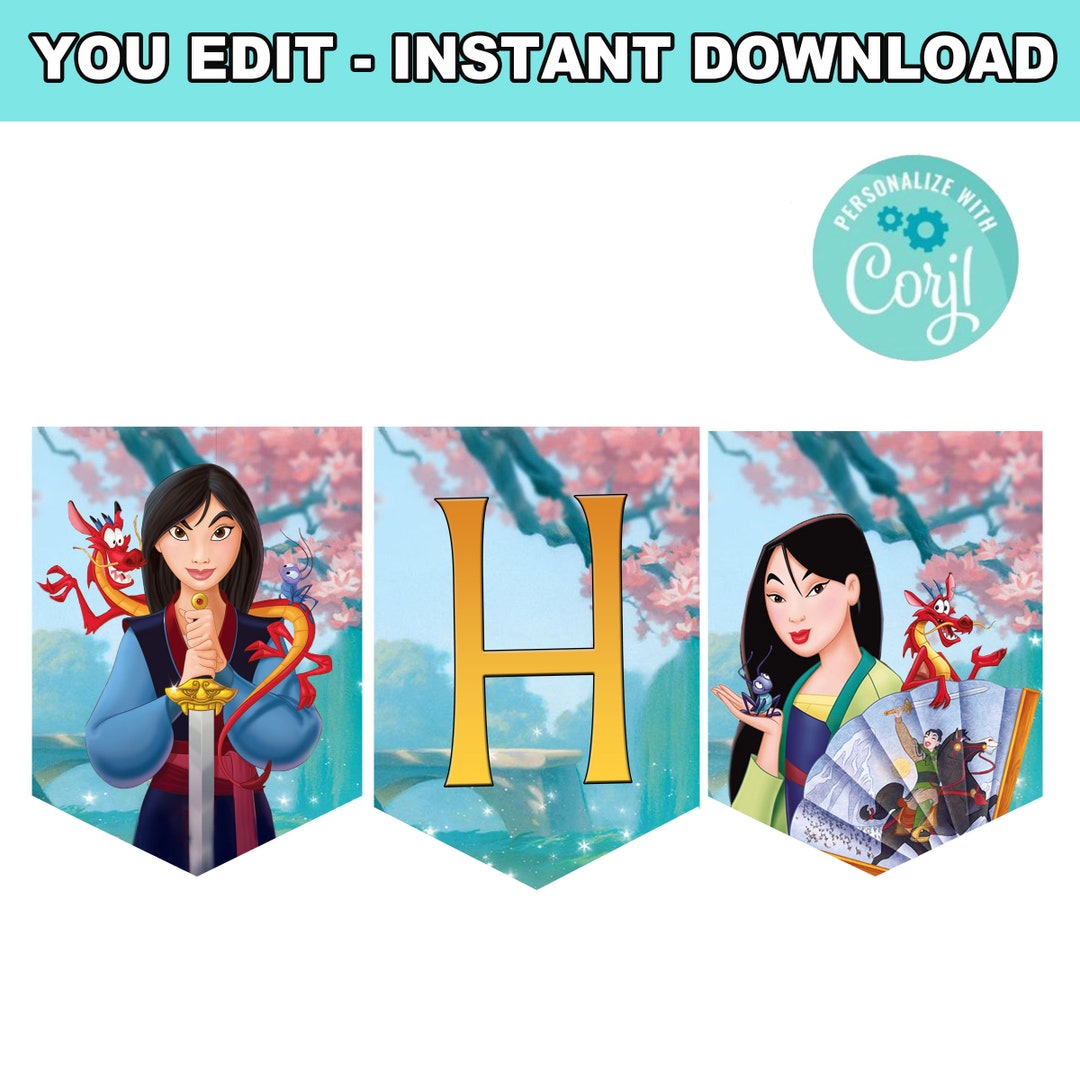 Mulan Birthday Banner | Customizable With Corjl | DIY 5x7in Flags - Etsy