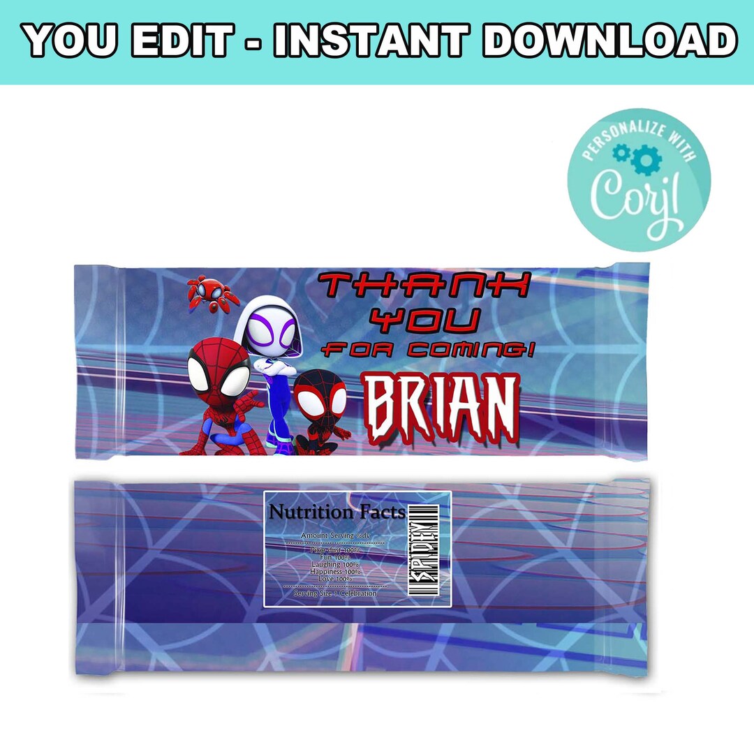 Spidey Candy Bar Labels | Self-editing | Instant Download - Etsy