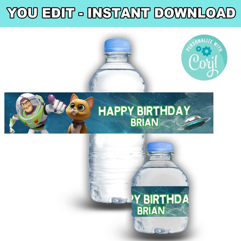 Buzz Lightyear Water Bottle Labels Self-editable Instant - Etsy