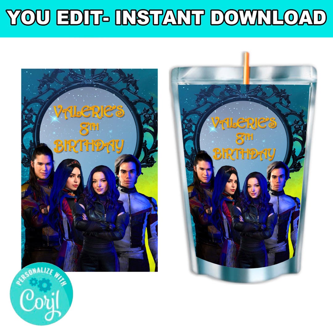 Descendants Digital Juice Pouch Labels Instant Download Self-editable ...