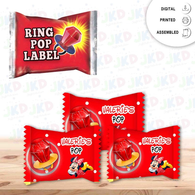Minnie Mouse Ring Pop Label Sticker for Birthday Party Candy Favor ...