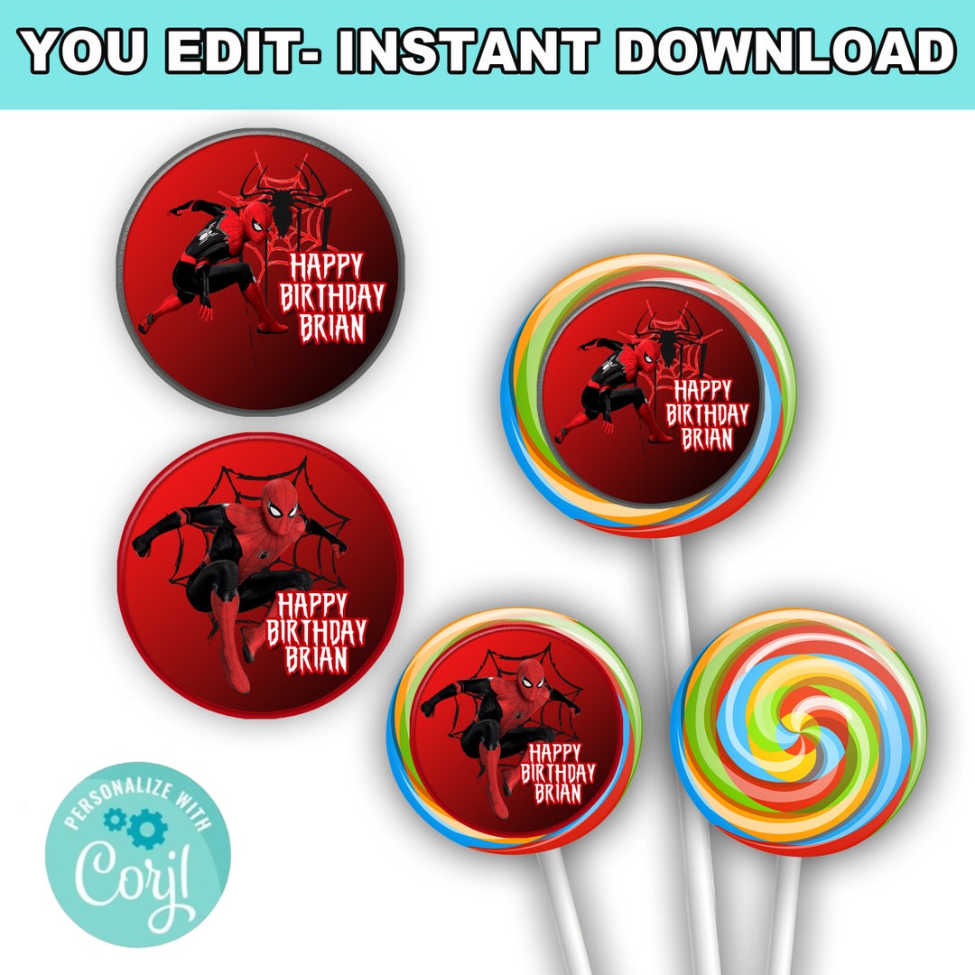 Spiderman Round Stickers | Instant Download | Editable With Corjl ...