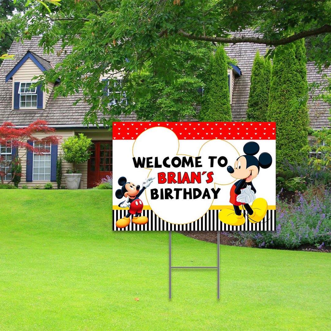 Mickey Mouse Yard Sign for Birthday Party Decor Weatherproof Stake ...