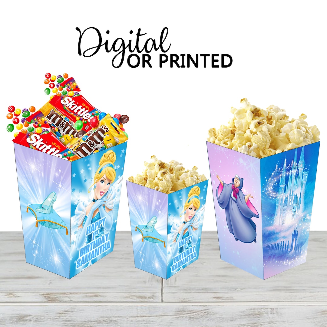 Cinderella Popcorn Box for Birthday Party Candy Snack Favor - Digital ...