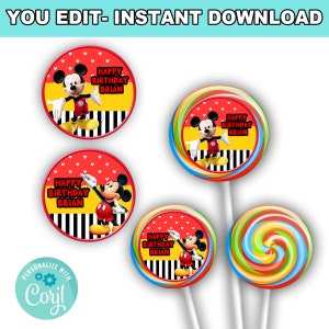 Mickey Mouse Round Stickers | Instant Download | Editable With Corjl ...