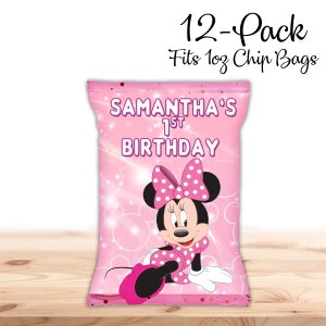 Minnie Mouse Pink Chip Bags Label for Kids Birthday Party Favor Decor ...