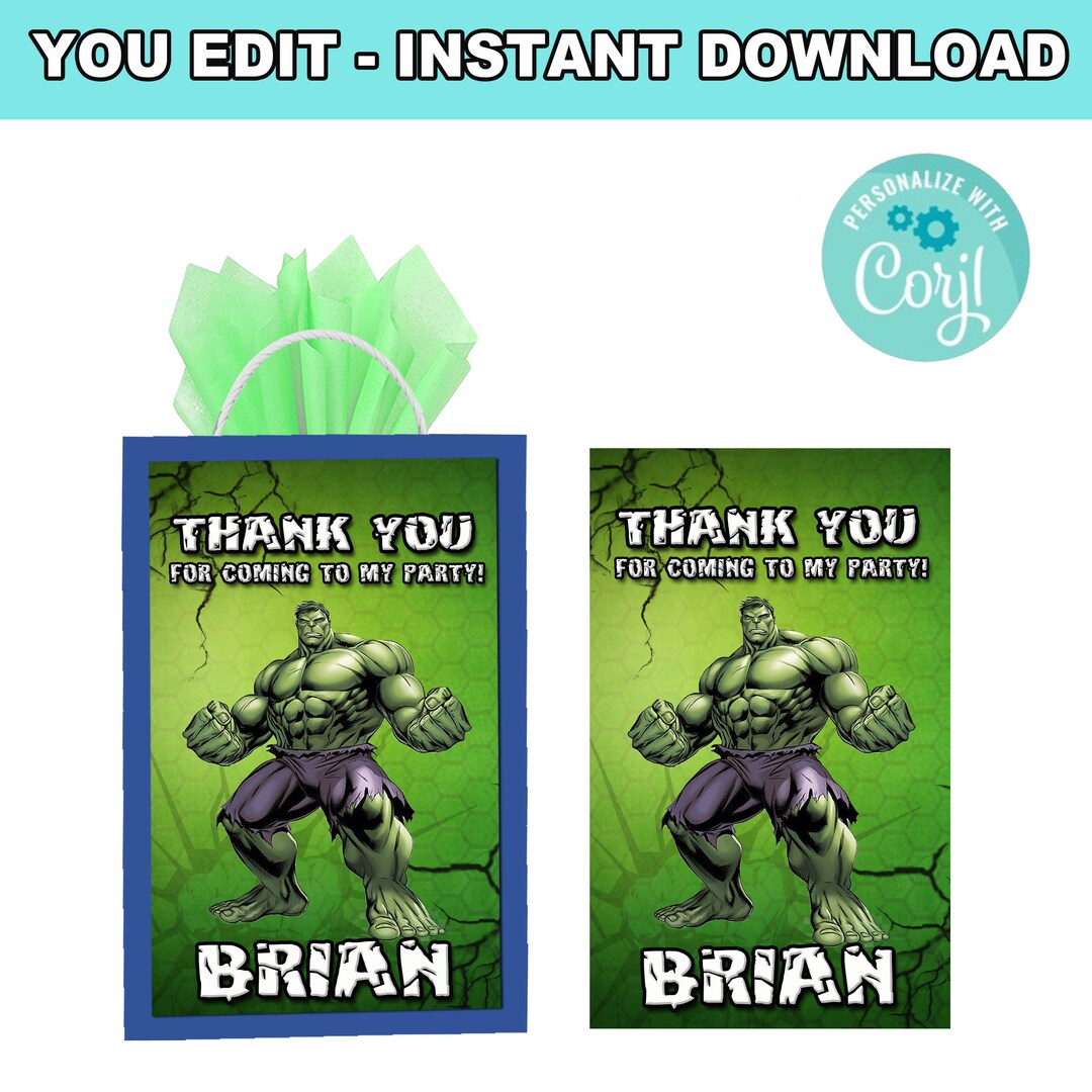 Hulk Gift Favor Bag Label | Self-editing | Instant Download - Etsy