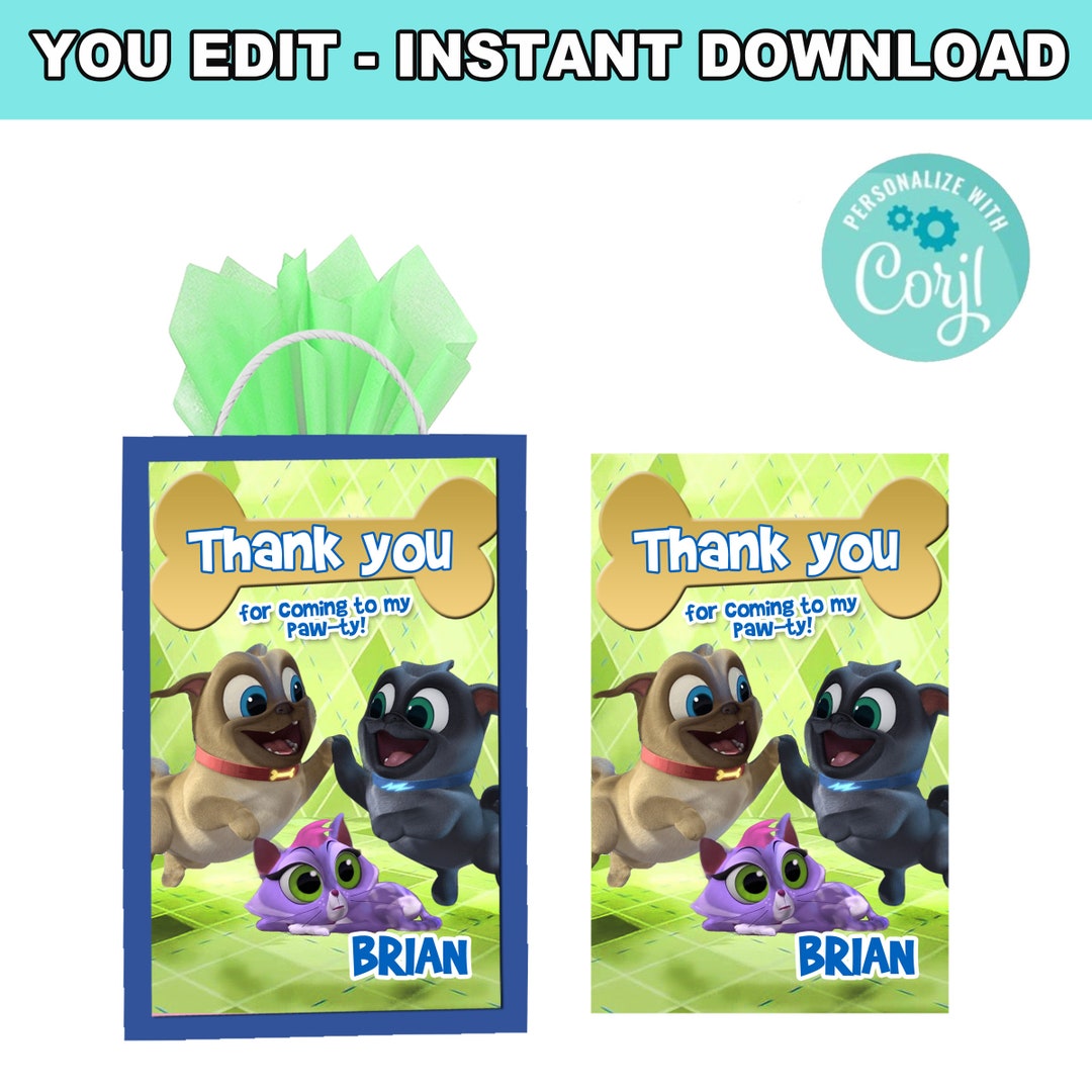 Puppy Dog Pals Gift Favor Bag Label | Self-editing | Instant Download ...