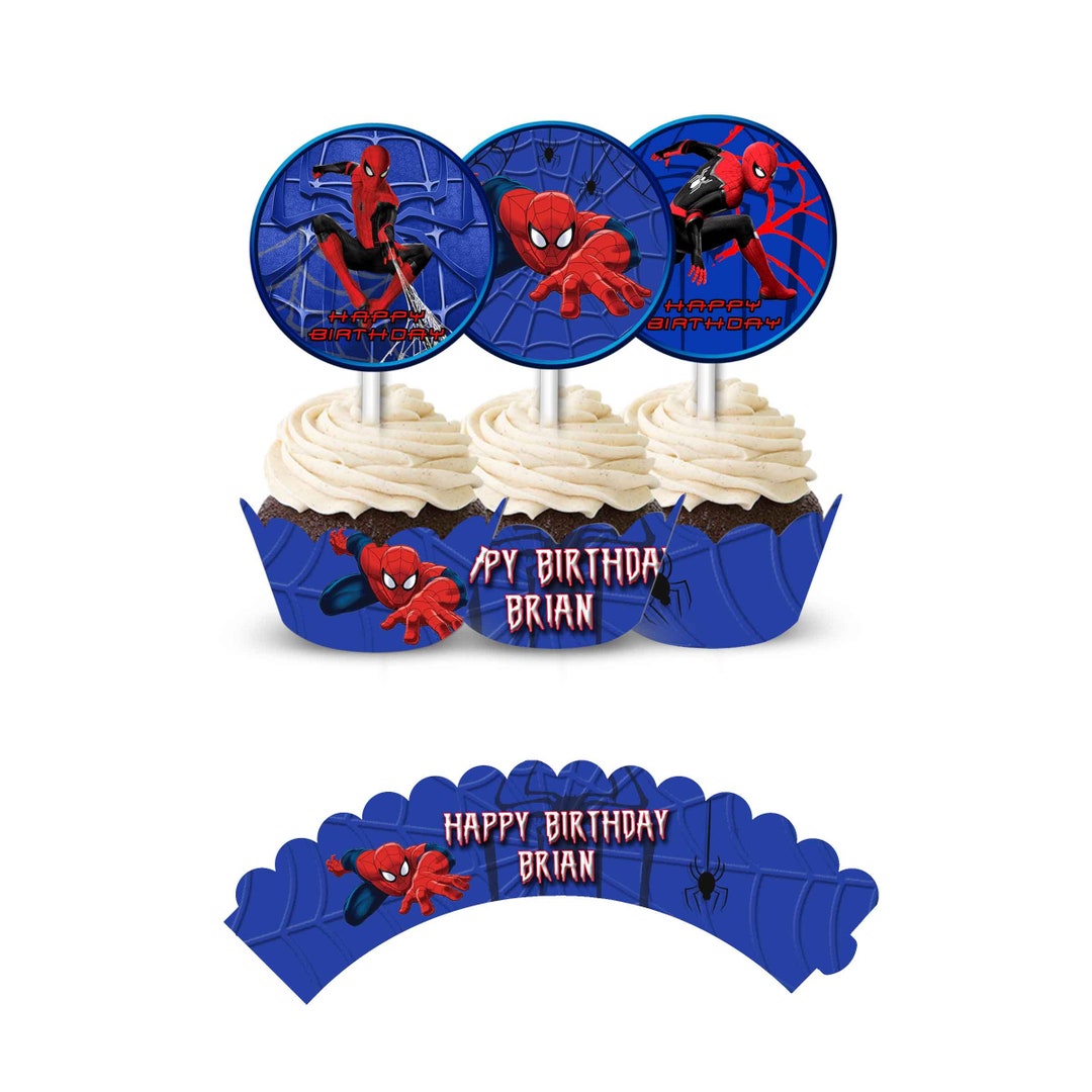 Spiderman Cupcake Wrapper and Topper for Birthday Party Decor - 12pack ...