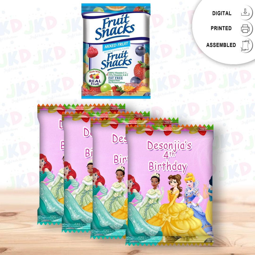 Princesses Fruit Snack Label Sticker for Kids Birthday Party Favor ...