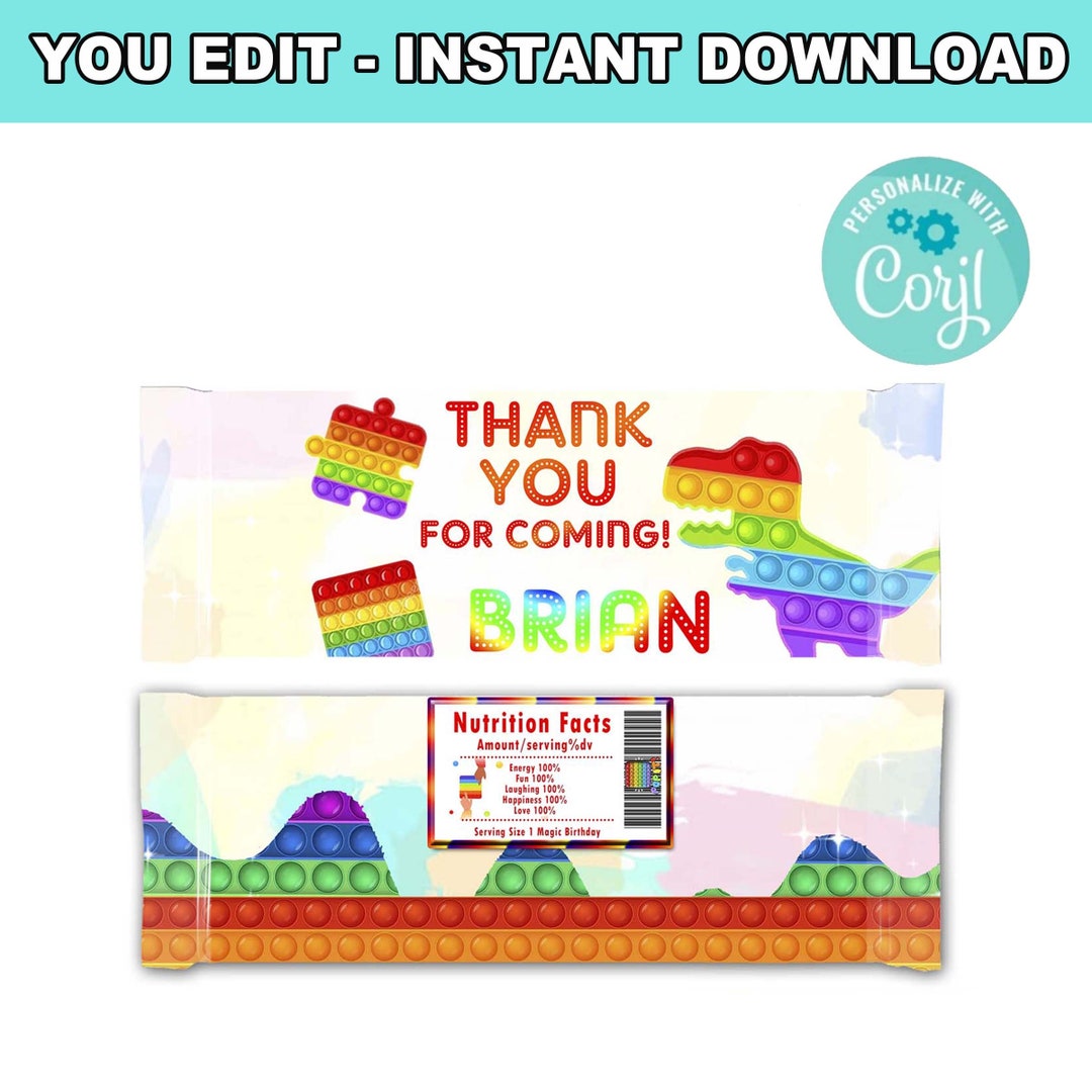 Pop It Candy Bar Labels | Self-editing | Instant Download - Etsy