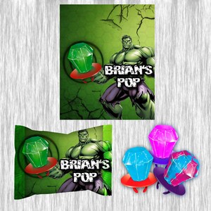 Hulk Ring Pop Label Sticker for Birthday Party Candy Favor - Digital ...