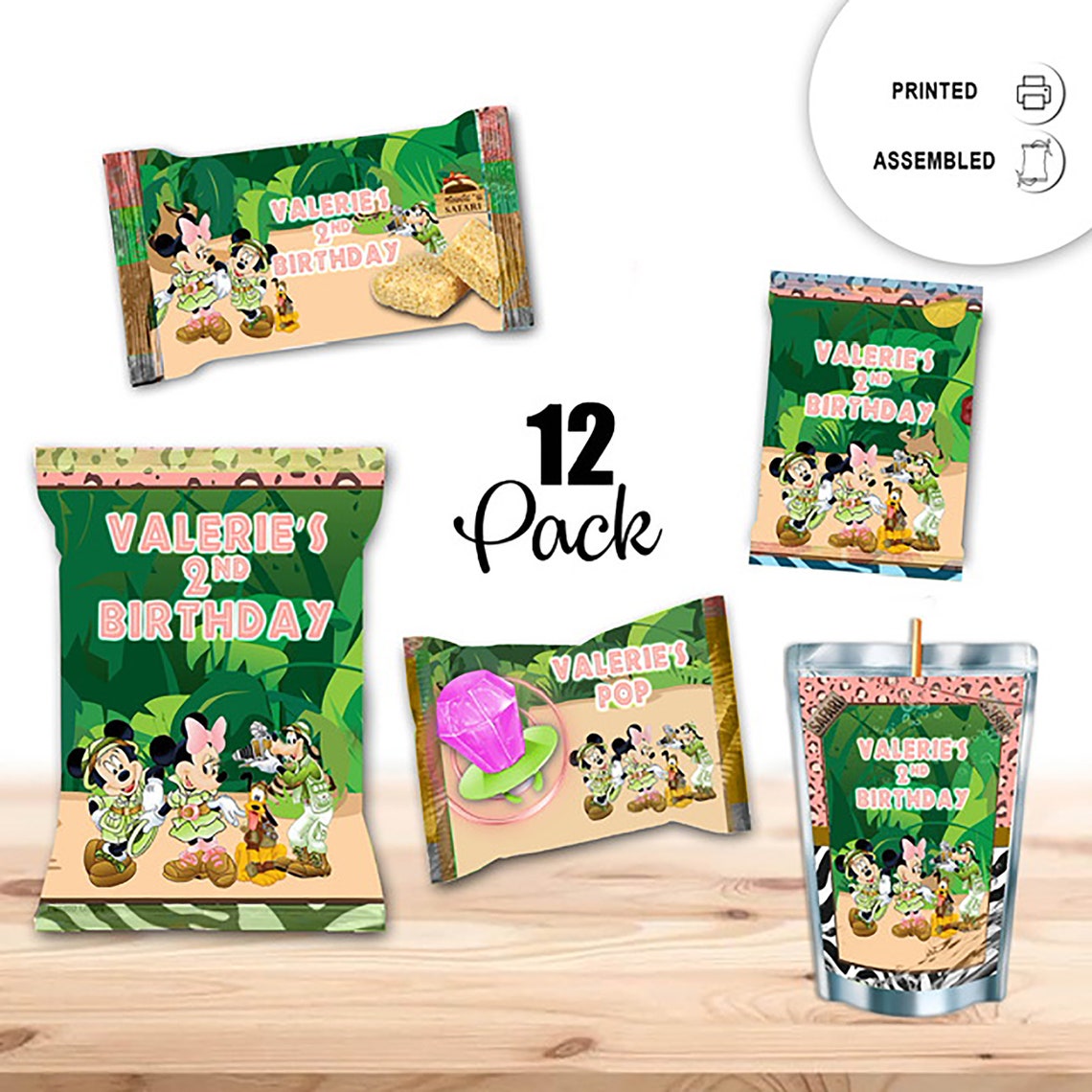 Minnie Mouse Safari Party Snacks Favor for Birthday Bundle Labels or ...