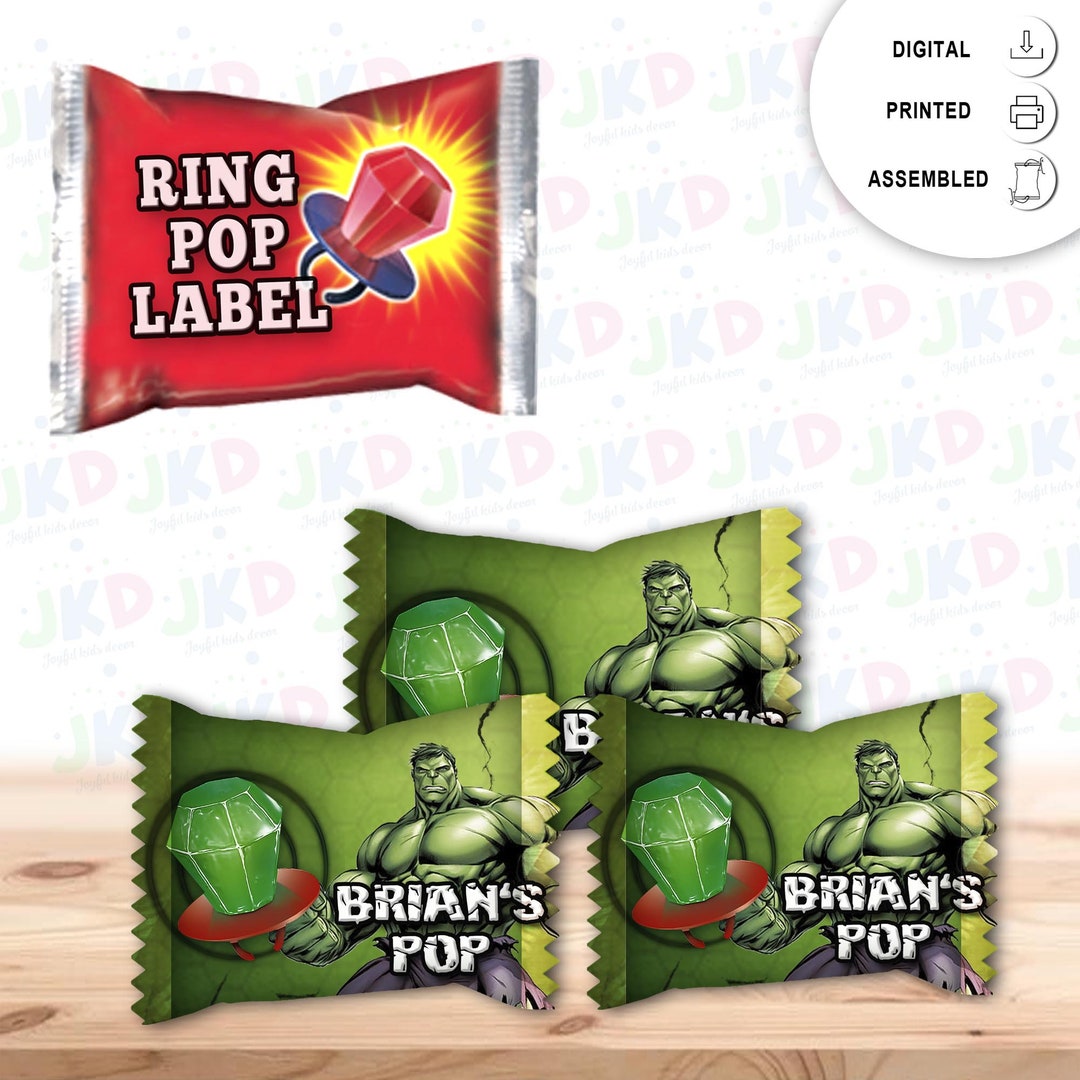 Hulk Ring Pop Label Sticker for Birthday Party Candy Favor - Digital ...