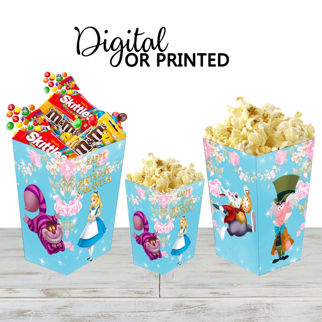 Alice in Wonderland Popcorn Box for Birthday Party Candy Snack Favor ...