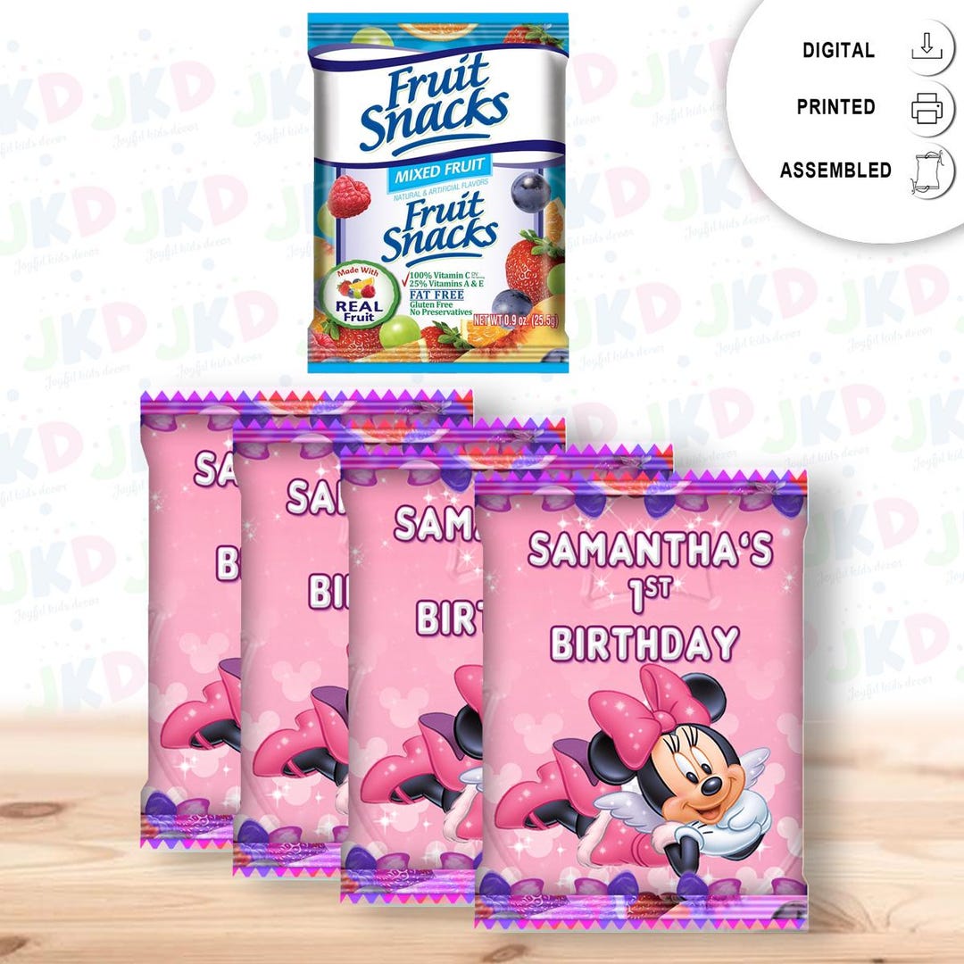 Minnie Mouse Fruit Snack Label Sticker for Kids Birthday Party Favor ...