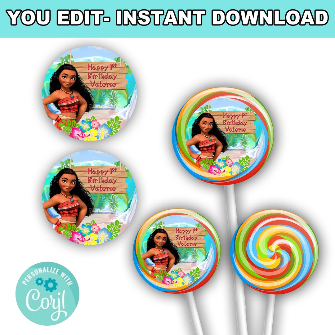 Moana Round Stickers | Instant Download | Editable With Corjl | Perfect ...