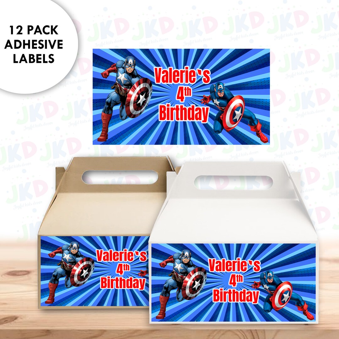 Captain America Gable Box Labels | 12-pack Stickers | Size 6x3.25in - Etsy